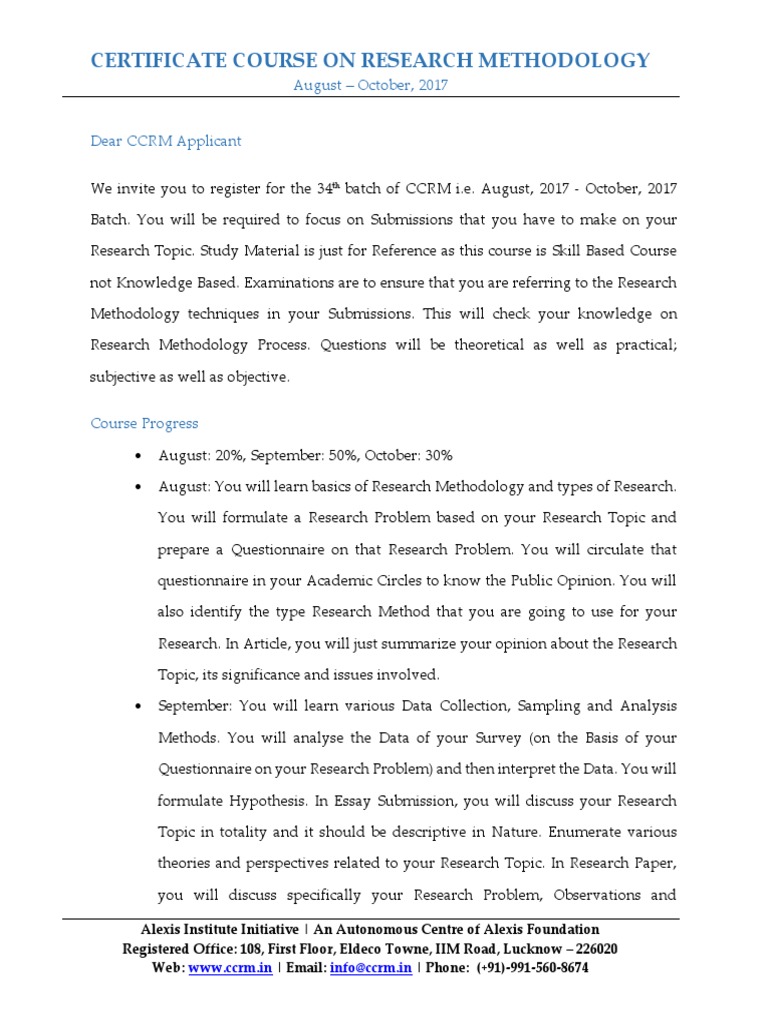 Research Methodology Certificate Course | PDF | Justification ...