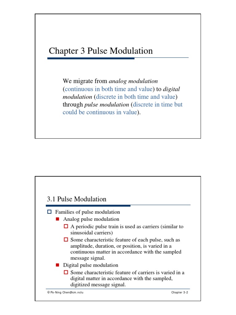 Chapter 3 Pulse Modulation: We Migrate From Analog Modulation To ...