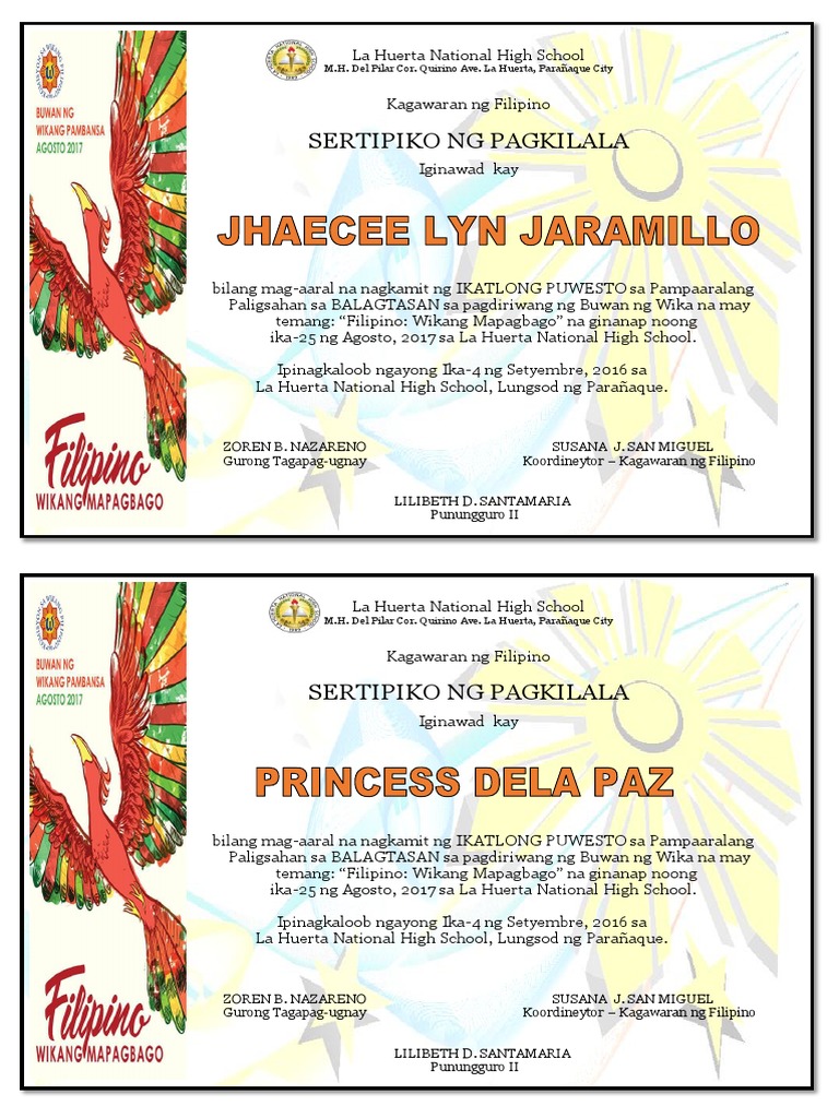 Sertipiko Ng Pagkilala: M.H. Del Pilar Cor. Quirino Ave. La Huerta ...