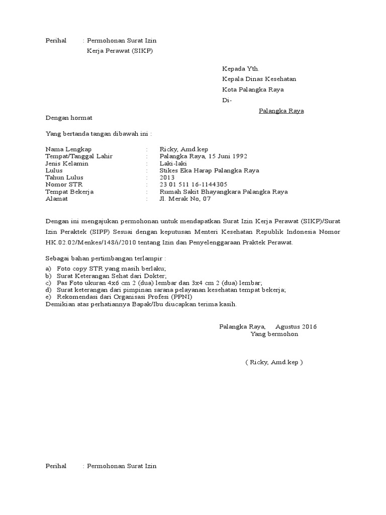 Contoh Surat Permohonan SIKP | PDF