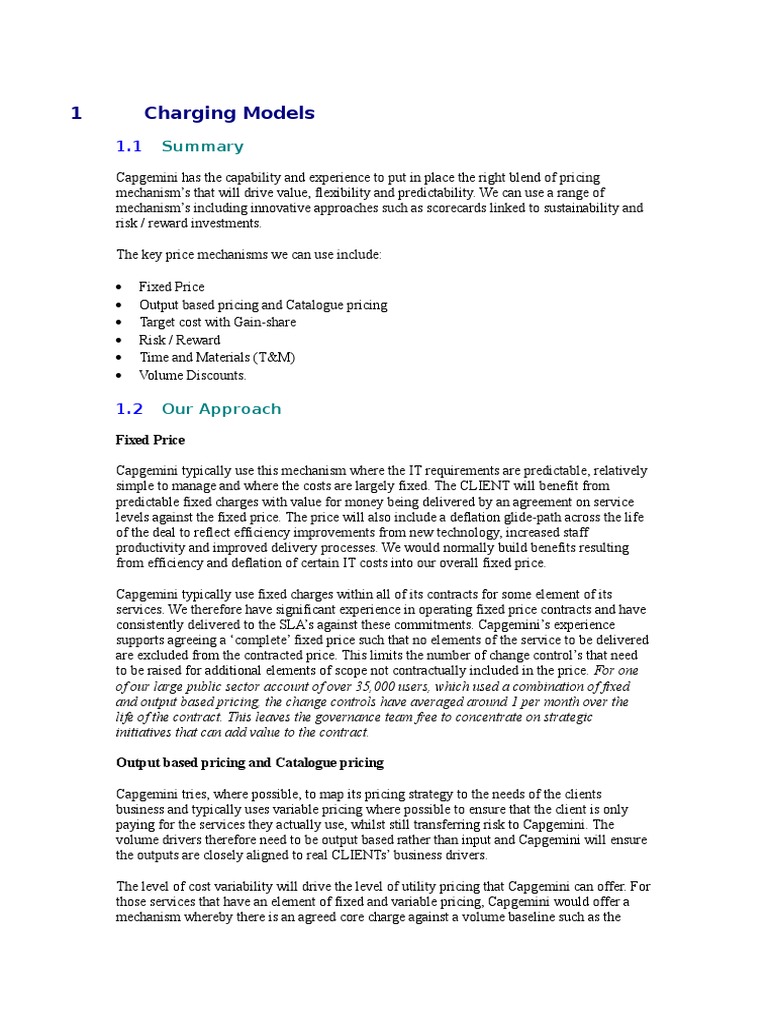 1 Charging Models: Fixed Price | PDF | Risk | Prices