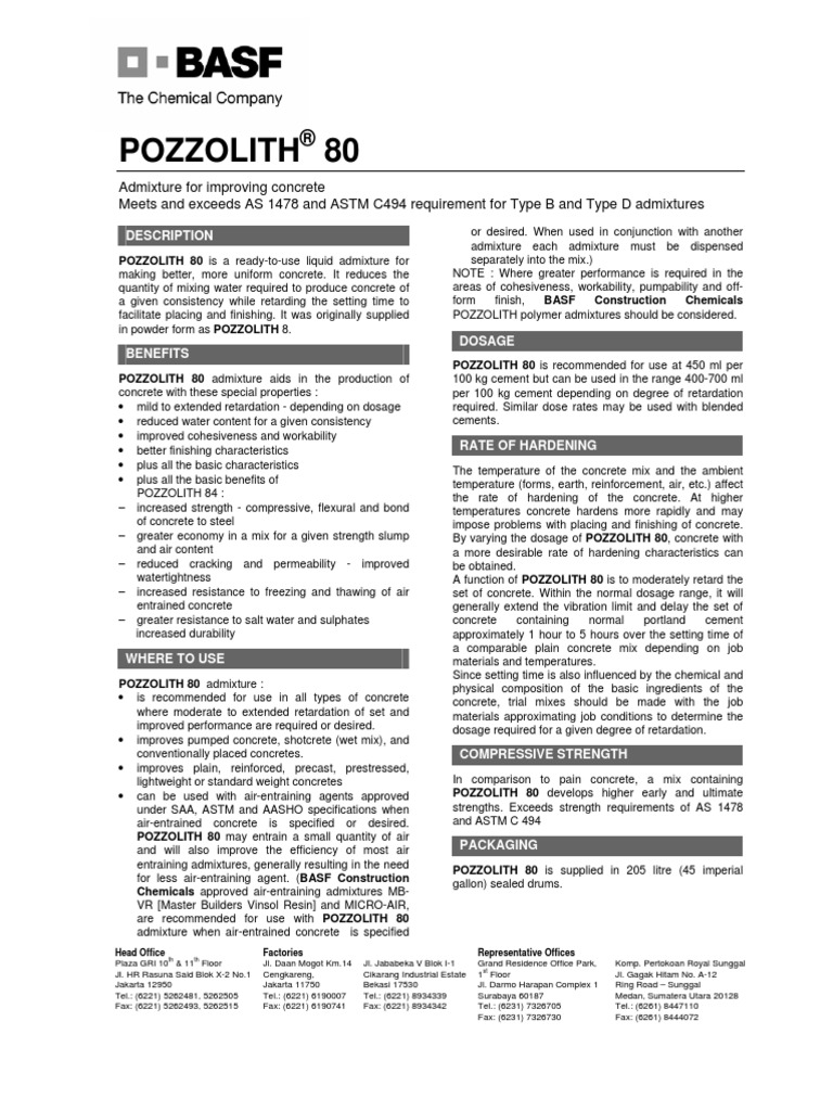 Pozzolith 80 PDF | PDF | Concrete | Engineering