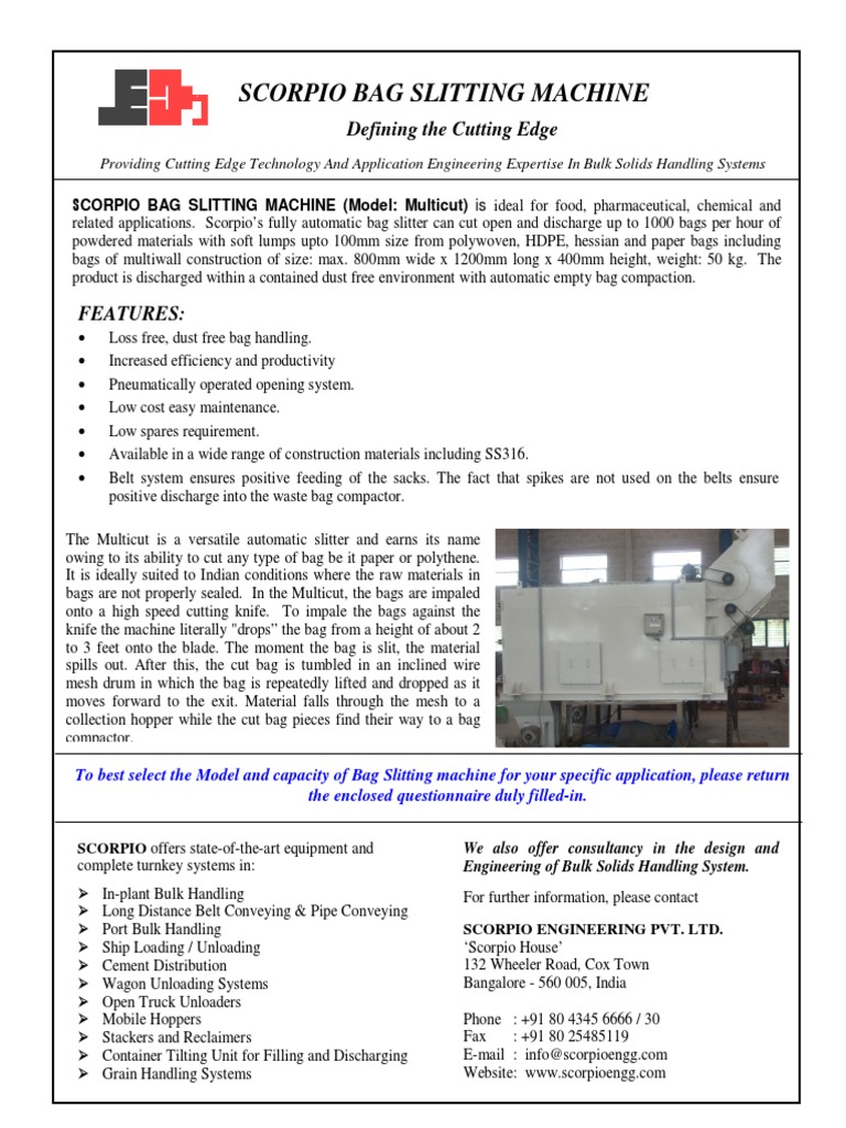 Scorpio Bag Slitting Machine: Defining The Cutting Edge | PDF ...