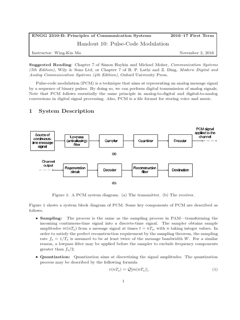 Handout 10: Pulse-Code Modulation | PDF | Sampling (Signal Processing) | Modulation