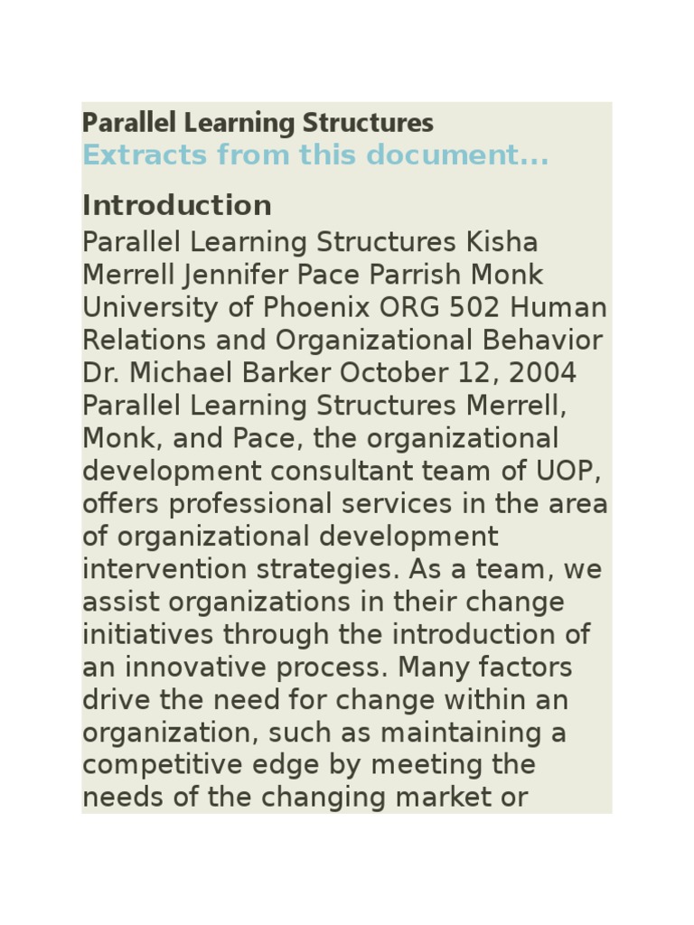 Parallel Learning Structures | PDF | No Child Left Behind Act | Action ...