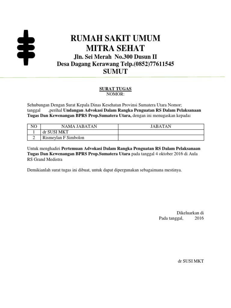 Surat Tugas Rumah Sakit Umum | PDF