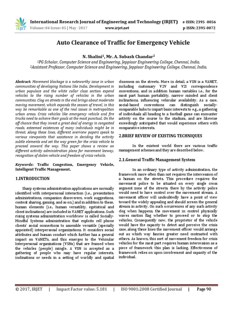 Auto Clearance of Traffic For Emergency Vehicle | PDF | Traffic ...