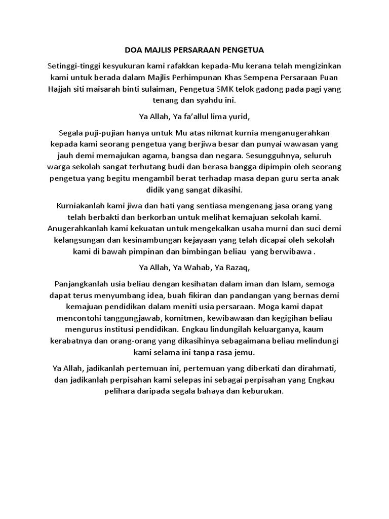 Doa Majlis Persaraan Pengetua | PDF | Kesehatan Holistik | Gaya Hidup