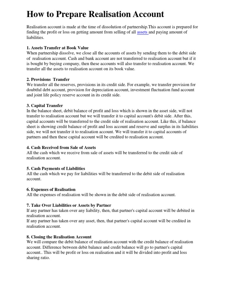 Realisation Account | Debits And Credits | Book Value