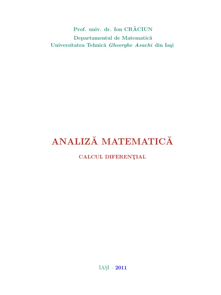 Analiza Matematica Calcul Diferential PDF | PDF