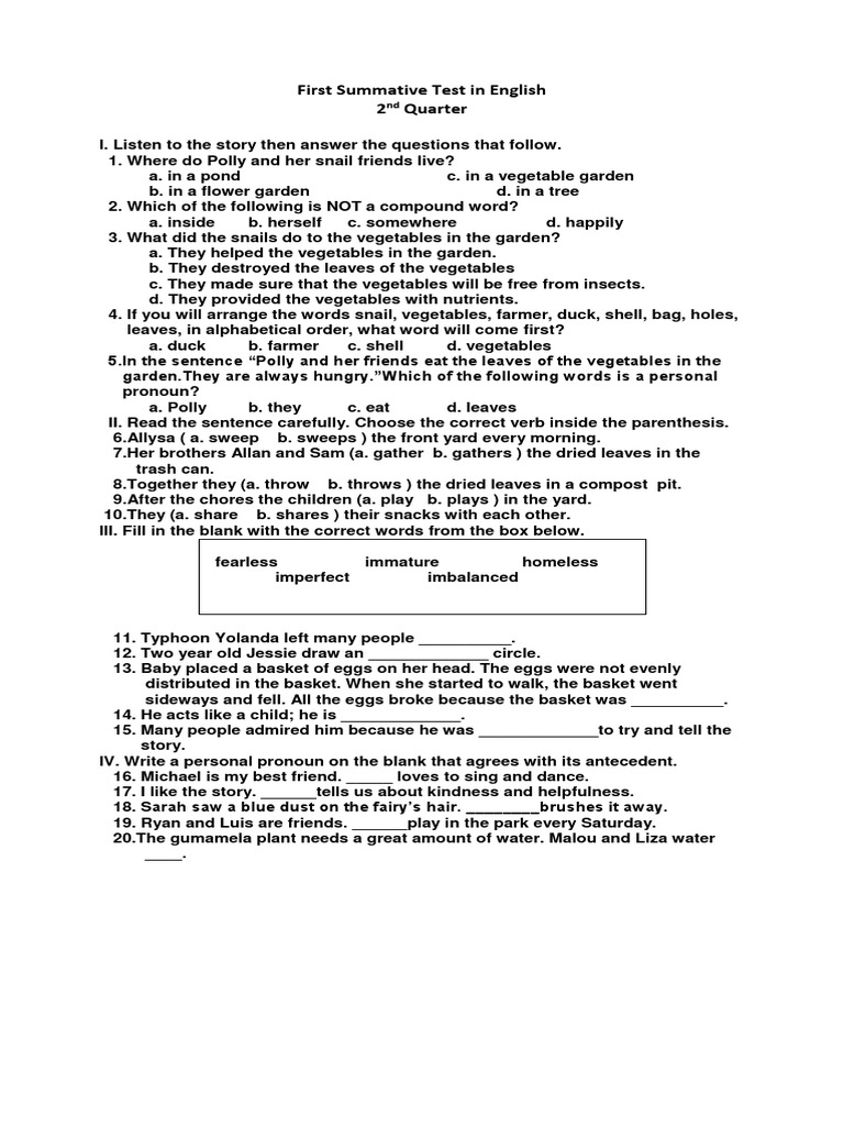 First Summative Test in English | PDF | Nature