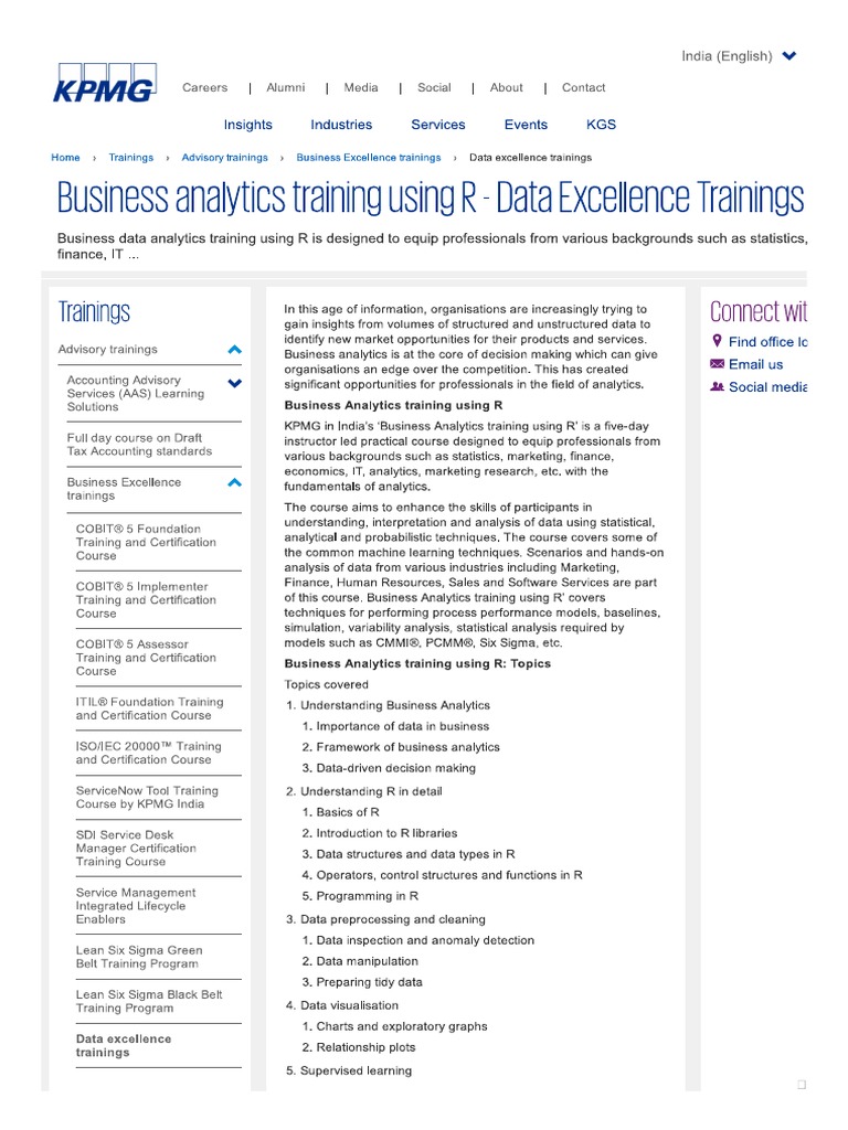 Business Analytics Using R - Data Excellence KPMG PDF | PDF