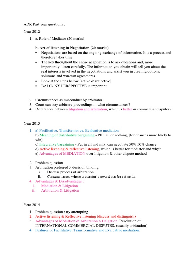 ADR Past Year Questions | Download Free PDF | Arbitral Tribunal ...