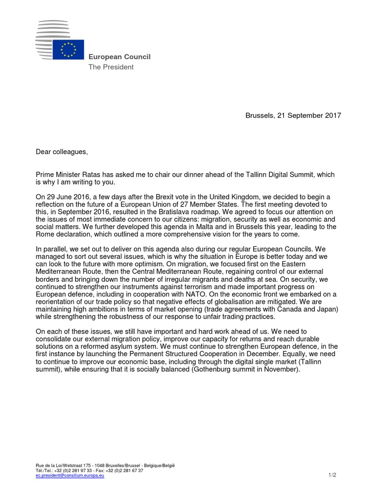 Donald Tusk's Letter To EU Leaders On The Future Steps For The European ...