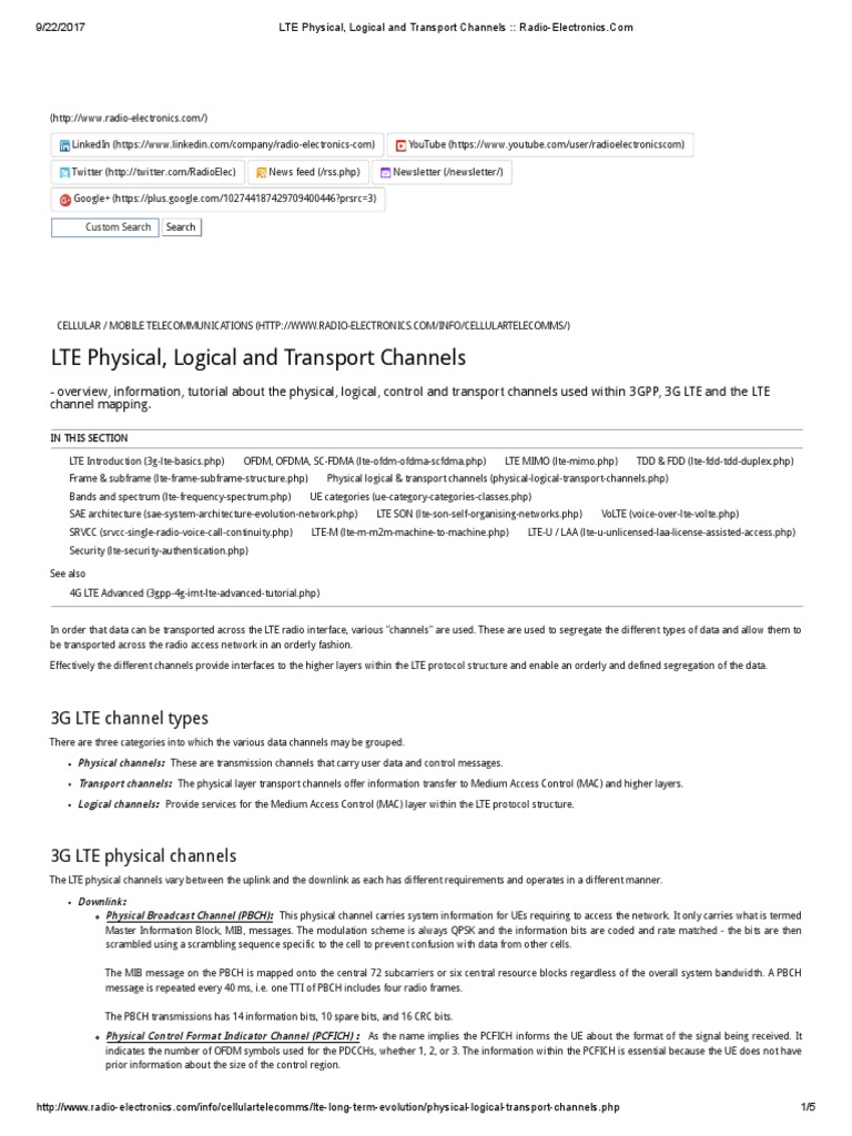 LTE Physical and Logical Channels Overview | PDF | Channel ...