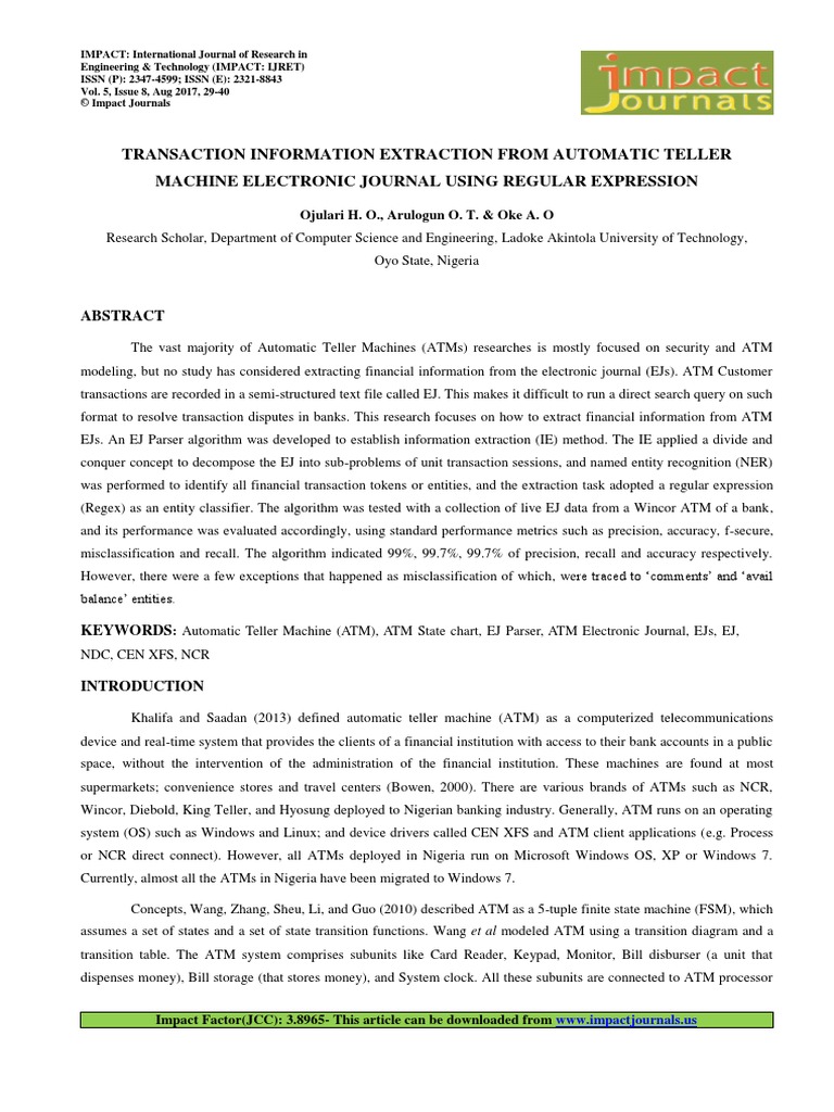 5..format Eng Extracting Transaction Information From Automatic Teller Machine (Reviewed) | PDF ...