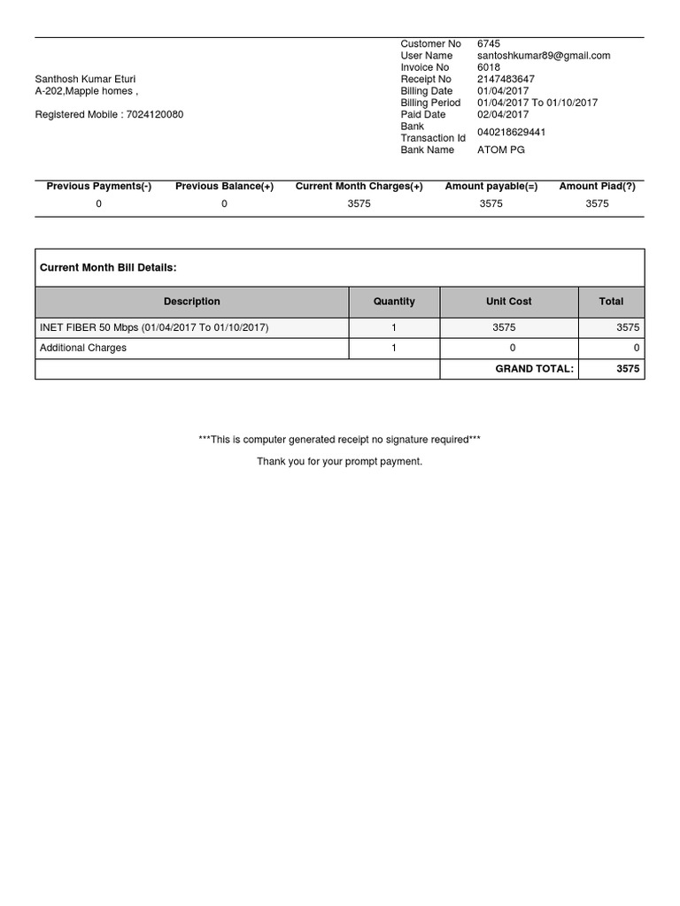 Previous Payments (-) Previous Balance (+) Current Month Charges ...
