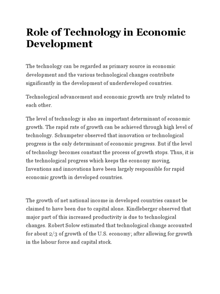 Role of Technology in Economic Development | Production Function ...