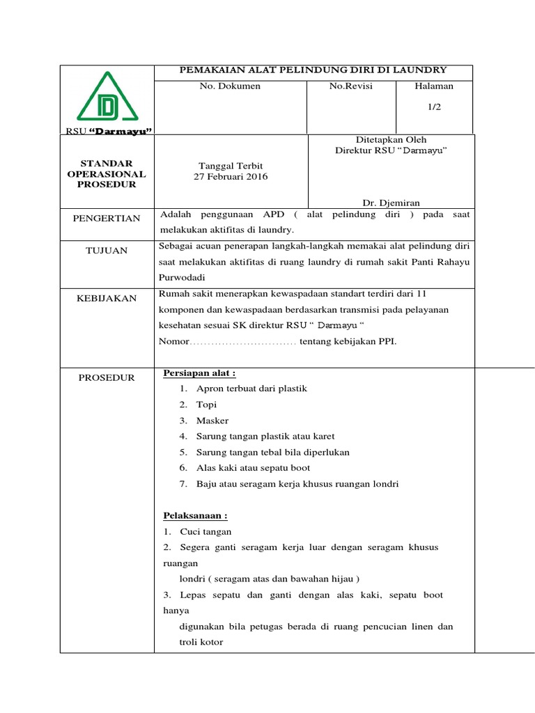 Panduan Pemakaian APD di Laundry | PDF