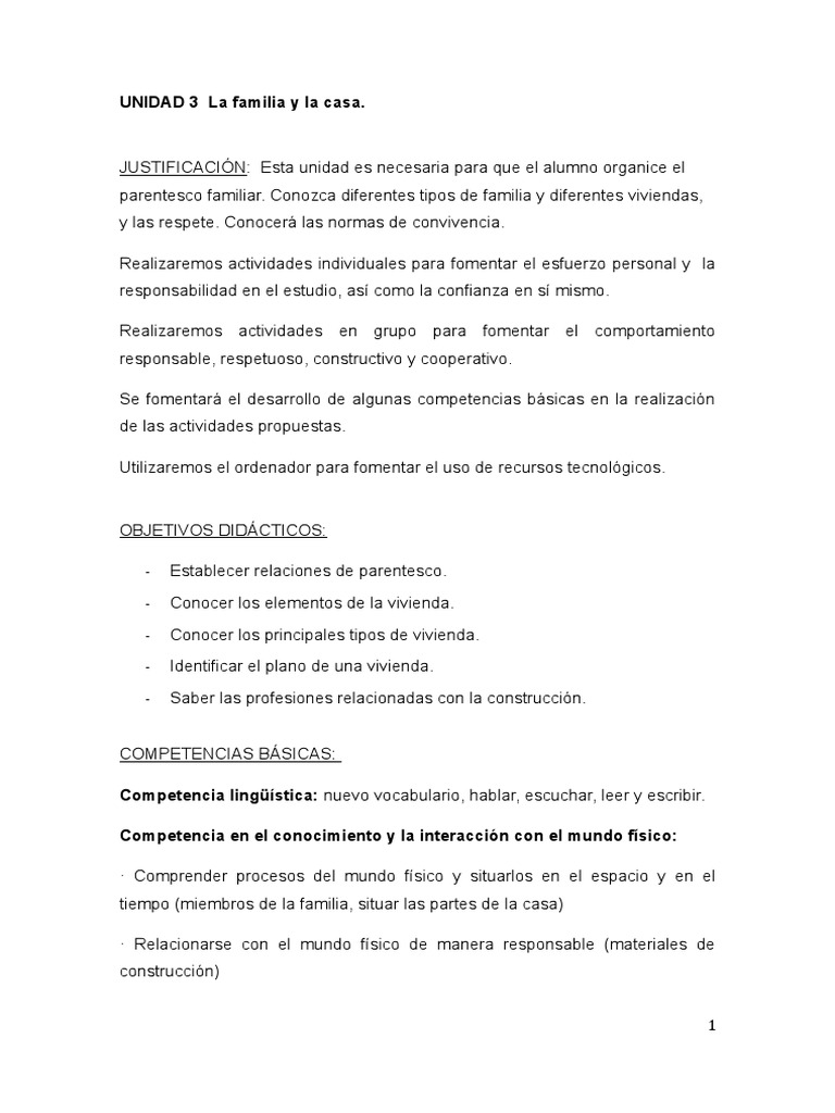 UNIDAD 3 LA Familia y La Casa | PDF | Familia | Salón de clases