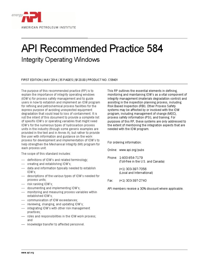 API Recommended Practice 584: Integrity Operating Windows | PDF ...