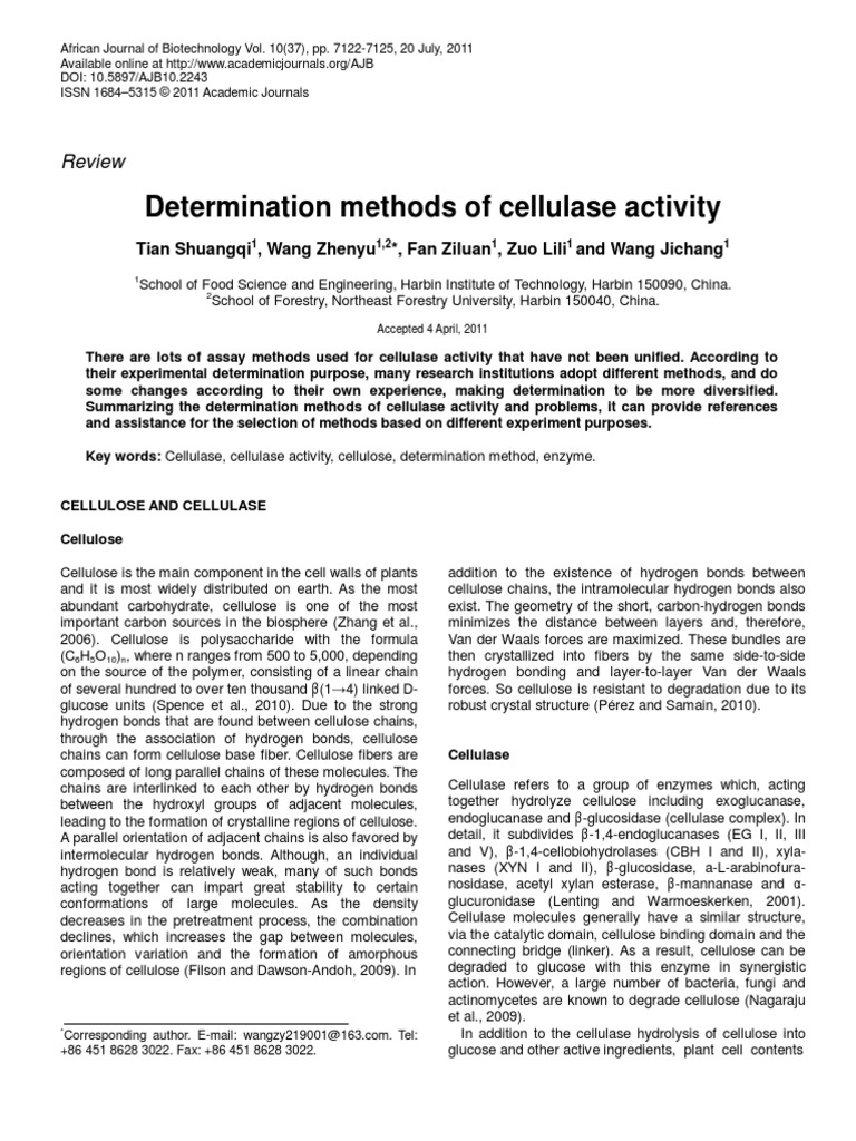 Determination Methods of Cellulase Activity: Review | Download Free PDF ...