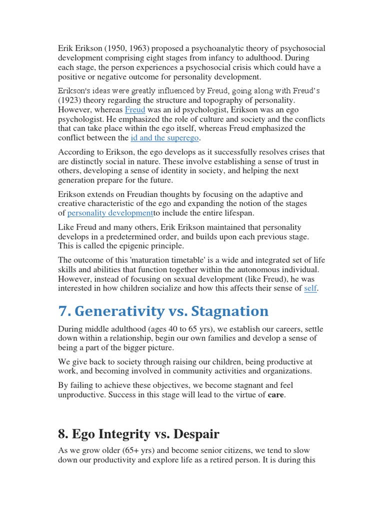 Generativity vs. Stagnation Explained | PDF | Id | Psychoanalysis