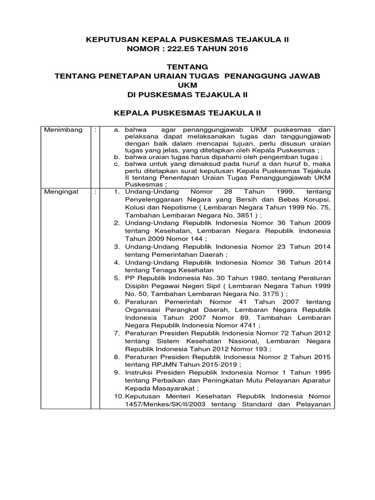 Contoh SK Uraian Tugas PJ UKM | PDF