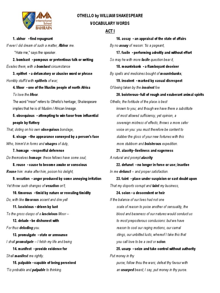 othello vocabulary words | Iago | Religion And Belief