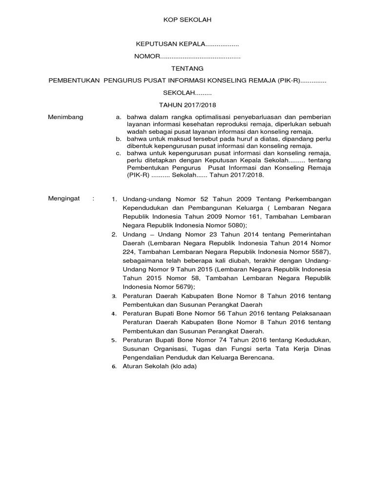 Contoh SK Pik Remaja | PDF