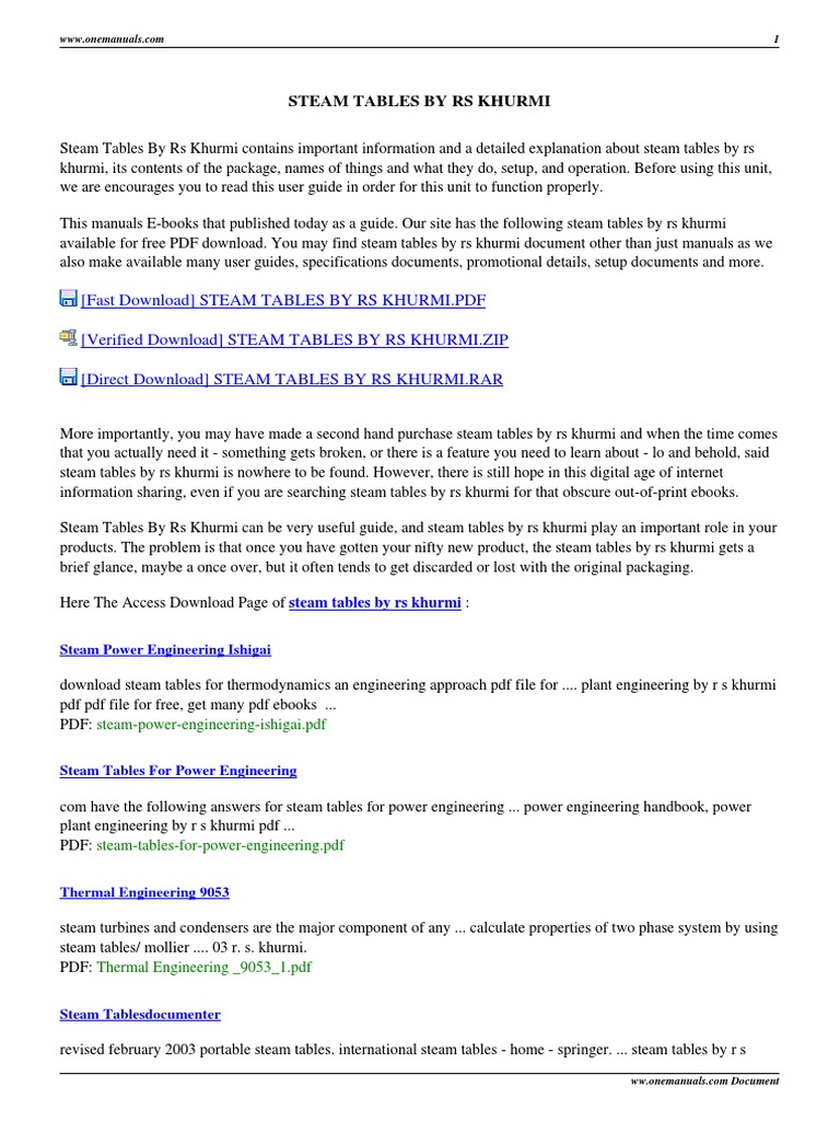 (Fast Download) Steam Tables by Rs Khurmi - PDF (Verified Download ...