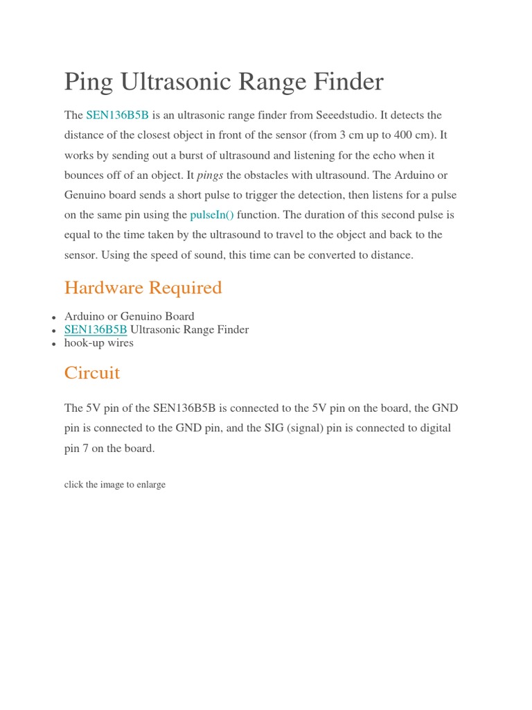 Ping Ultrasonic Range Finder | PDF | Ultrasound | Arduino