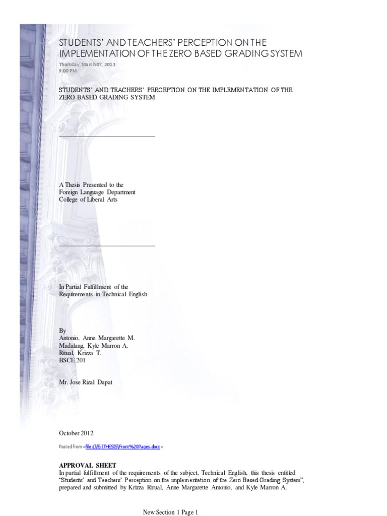 Students' and Teachers' Perception On The Implementation of The Zero ...