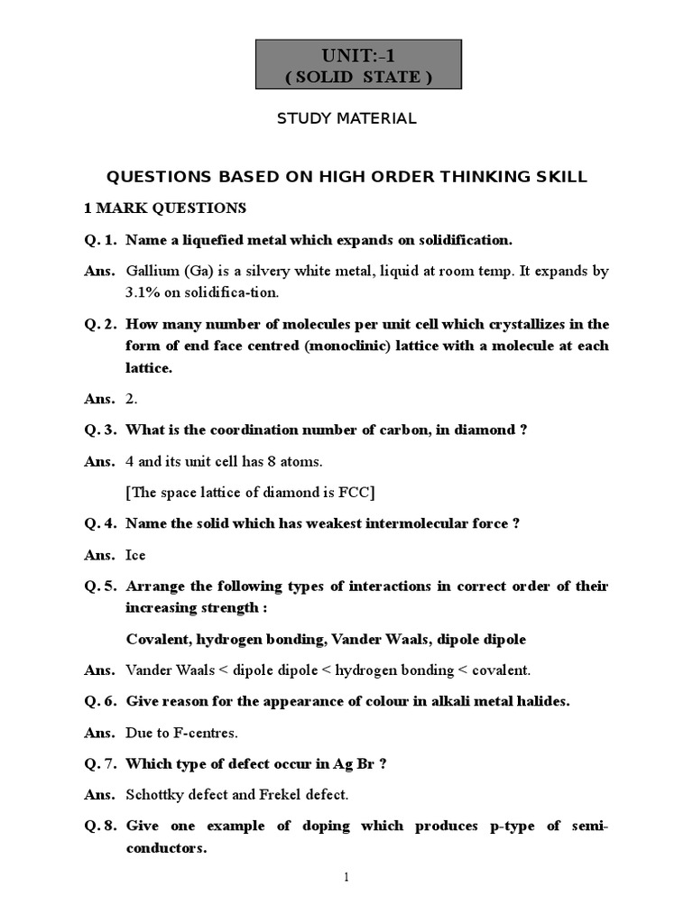 Chepter Wise Questions | PDF | Solution | Applied And Interdisciplinary Physics