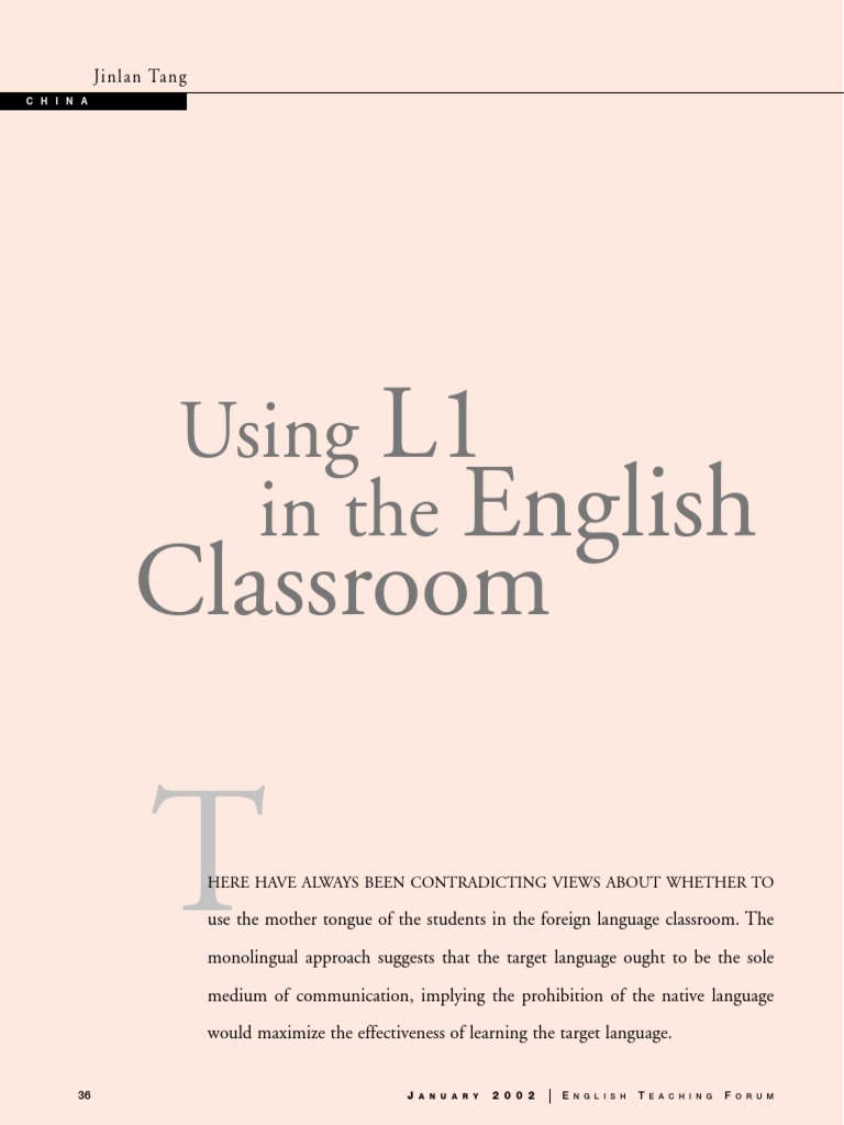 Using L1 in EFL Classrooms in China | PDF | English As A Second Or ...