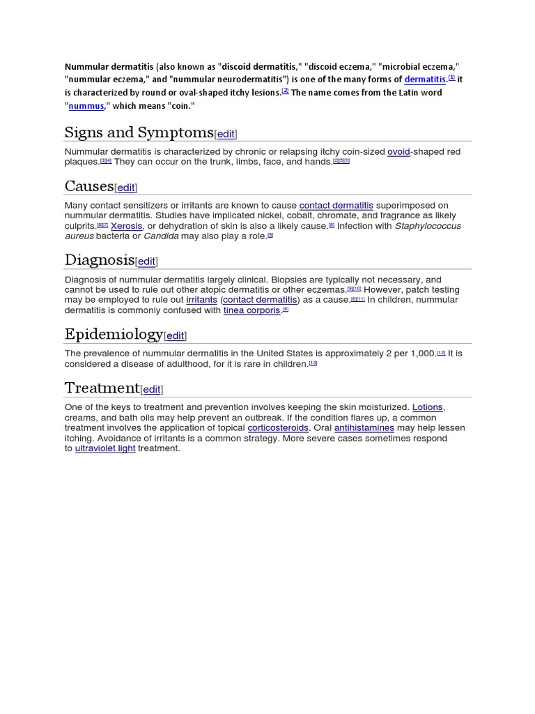 Nummular Dermatitis Overview and Treatment | PDF
