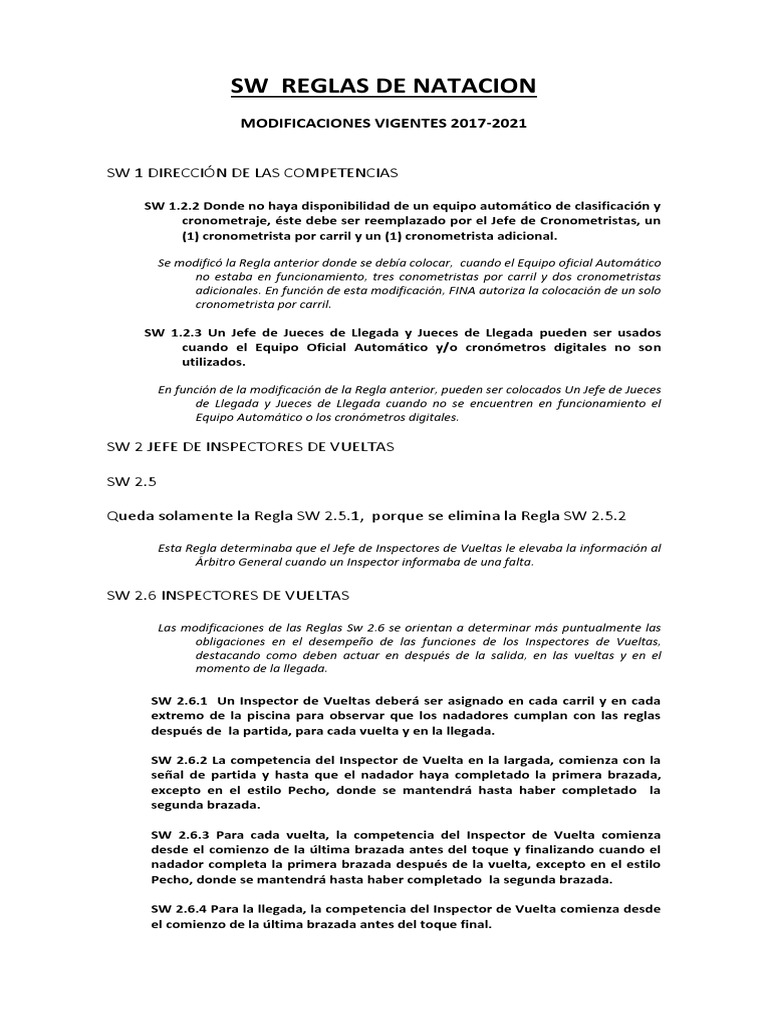 Reglas Actualizadas de Natación 2021 | PDF | Nadando | Recreación al ...