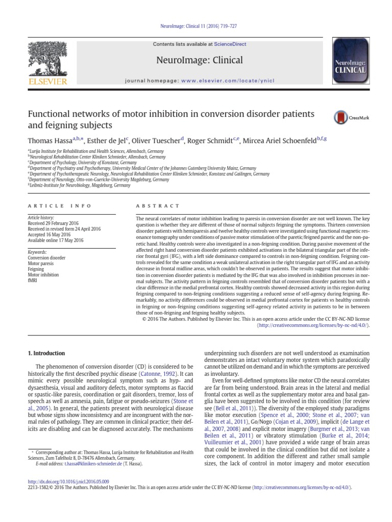Conversion Disorder | PDF | Functional Magnetic Resonance Imaging ...