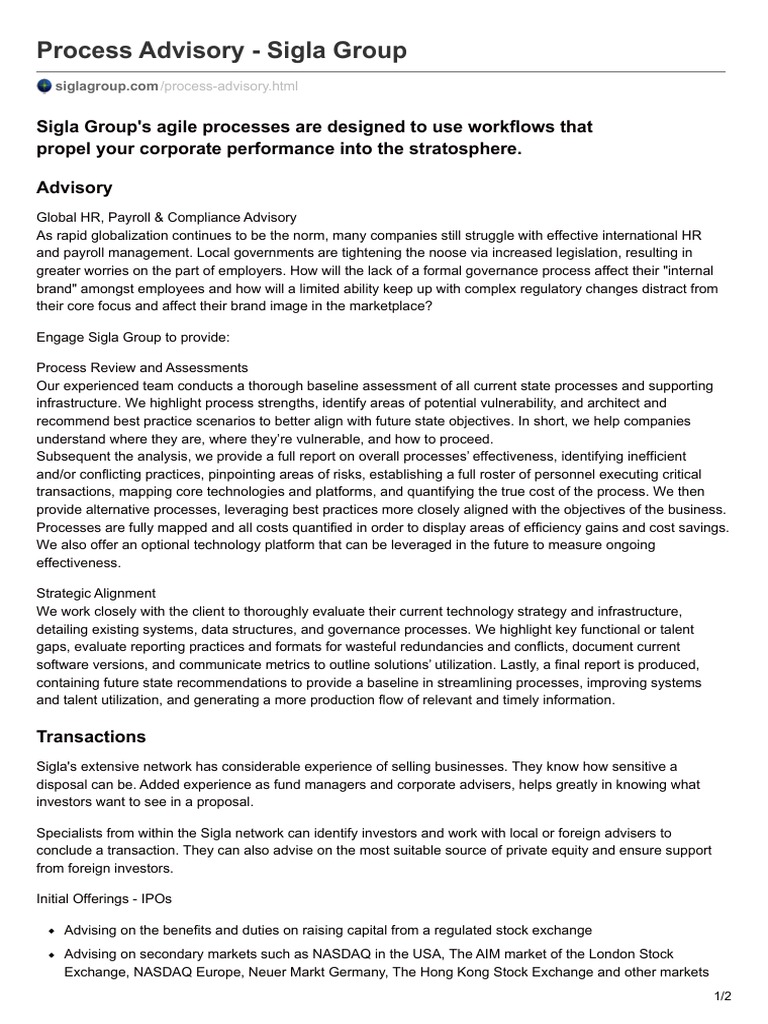 Process Advisory - Sigla Group | Download Free PDF | Mergers And ...