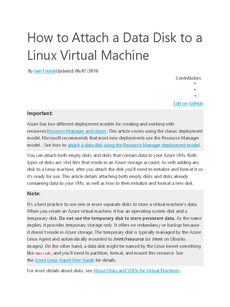 How To Attach A Data Disk To A Linux Virtual Machine | PDF | File ...