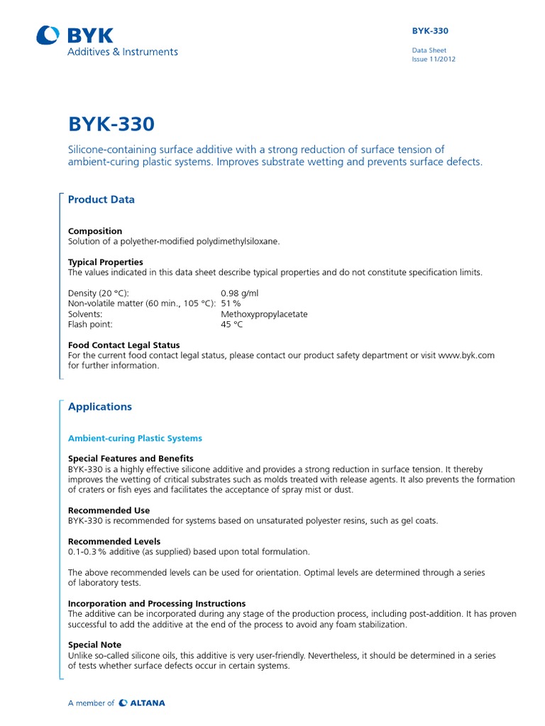 Byk-330 TDS (En) | PDF | Silicone | Plastic