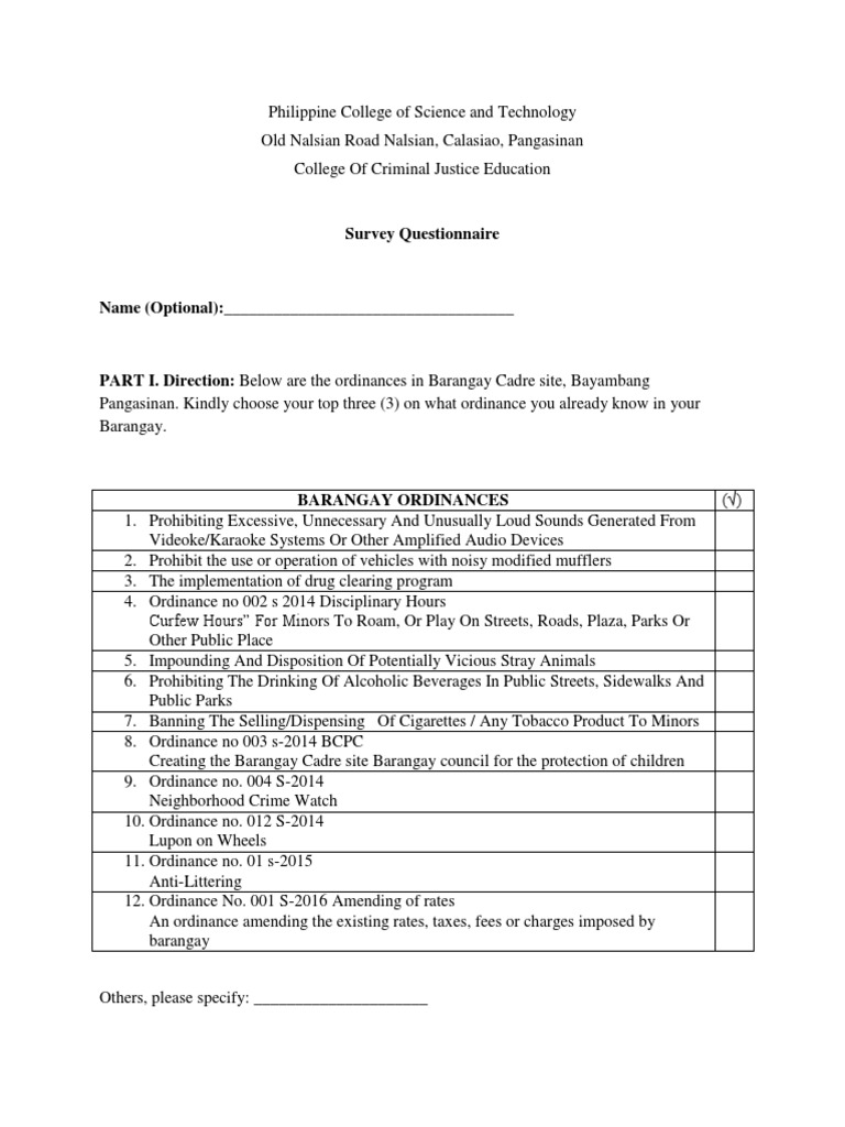 Survey Questionaire | Government | Politics