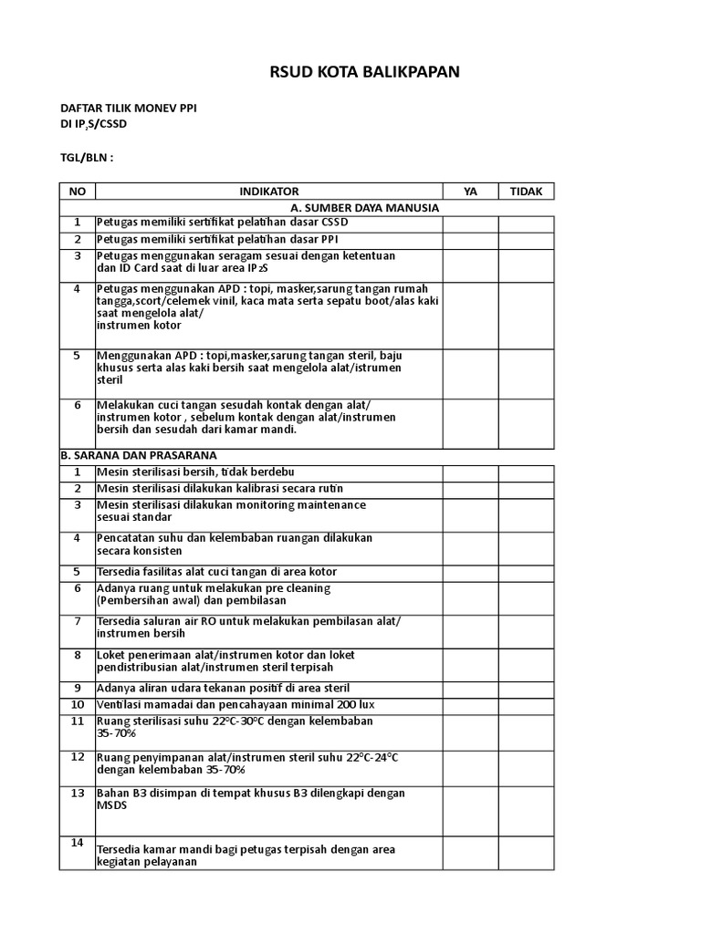 Daftar Tilik CSSD | PDF