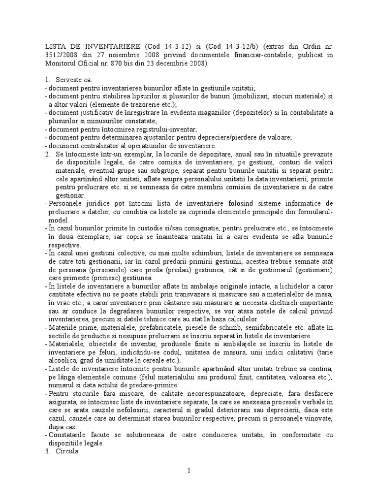 Lista de Inventariere 14-3-12 Si 14-3-12b | PDF