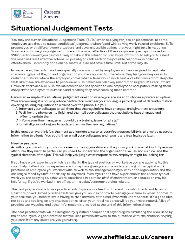 Situational Judgement Tests: WWW - Sheffield.ac - Uk/careers | PDF ...