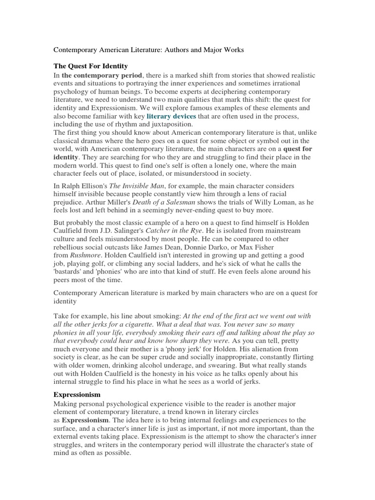 Contemporary American Literature | PDF | Quest | American Literature