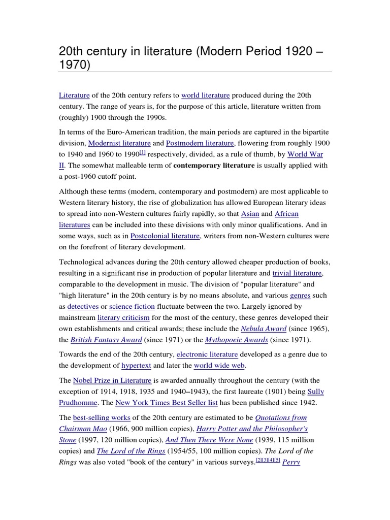 20th Century in Literature - Modern Period - 1920 - 1970 | PDF ...