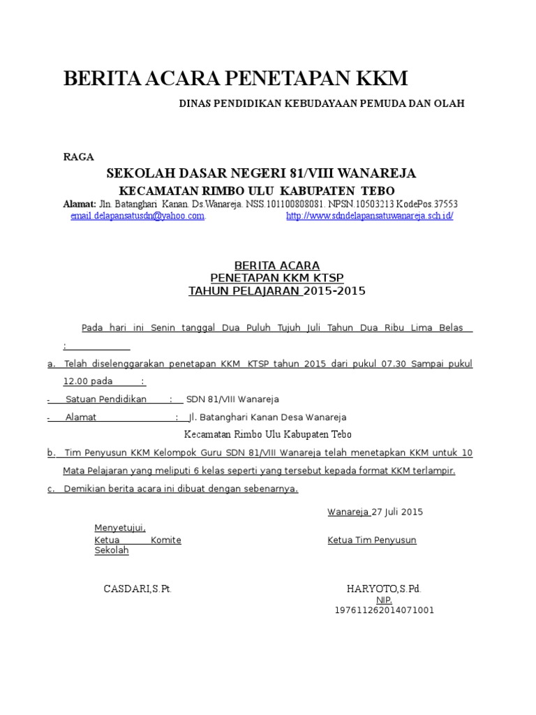 Berita Acara Penetapan KKM | PDF