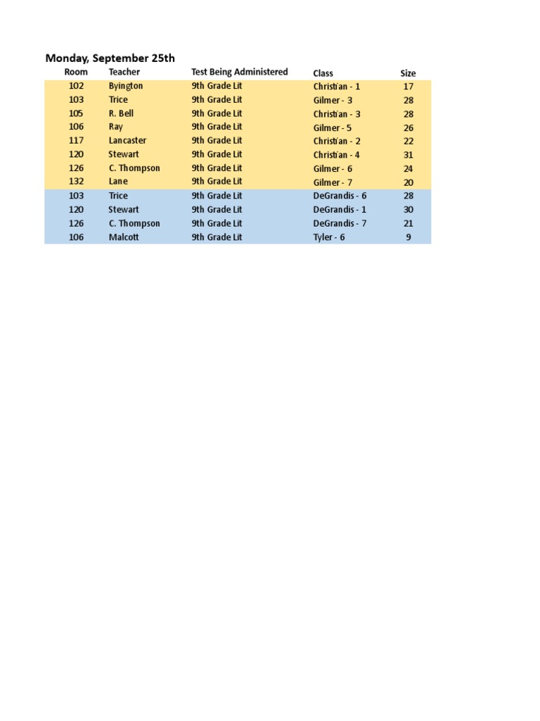2017 September Testing Schedule | PDF | Teaching Mathematics