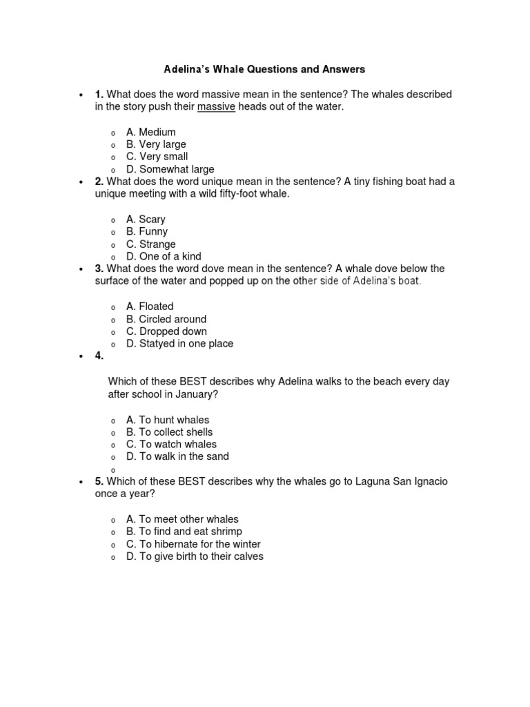 Adelina's Whale Questions and Answers Guide | PDF | Whales | Ungulates